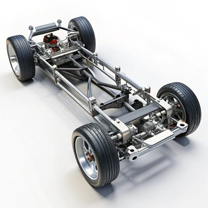Modern Car Chassis with Suspension System and Wheels on a White ...