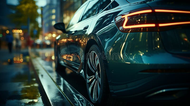 Modern Car in the City at Night. Rear View Stock Illustration ...