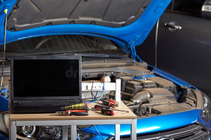 Modern Car Computer Diagnostic Stock Image - Image of laptop, auto ...