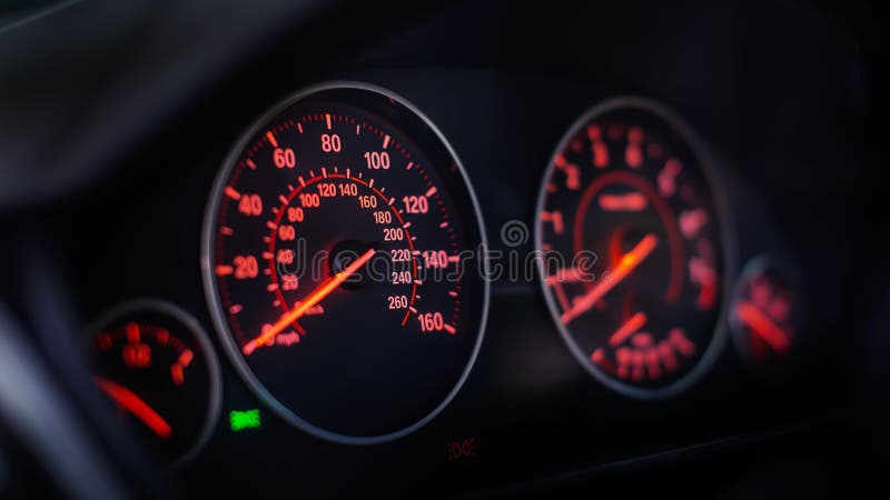 Modern Car Dashboard with RPM and Miles Per Hour Speedometer Close Up ...