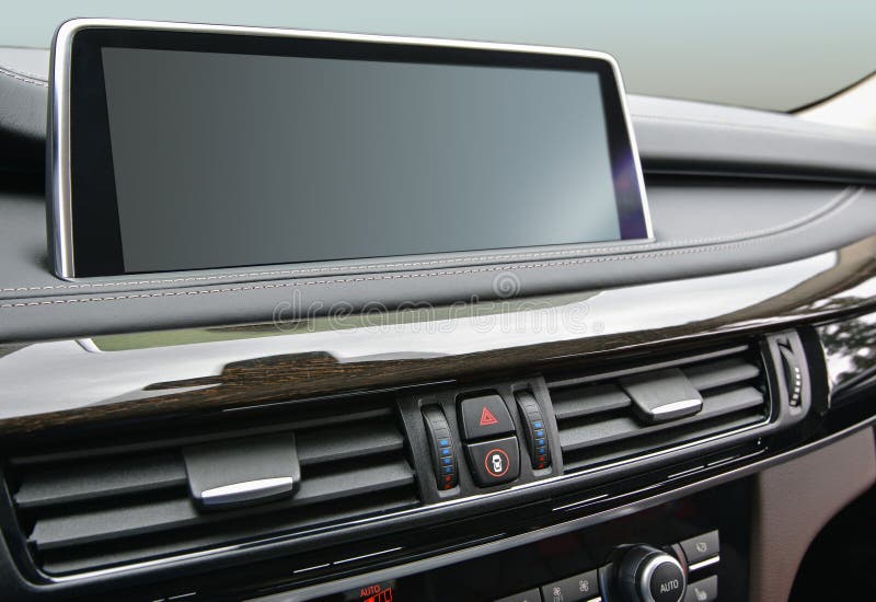 Screen Multimedia System on Dashboard in a Modern Car Stock Image ...