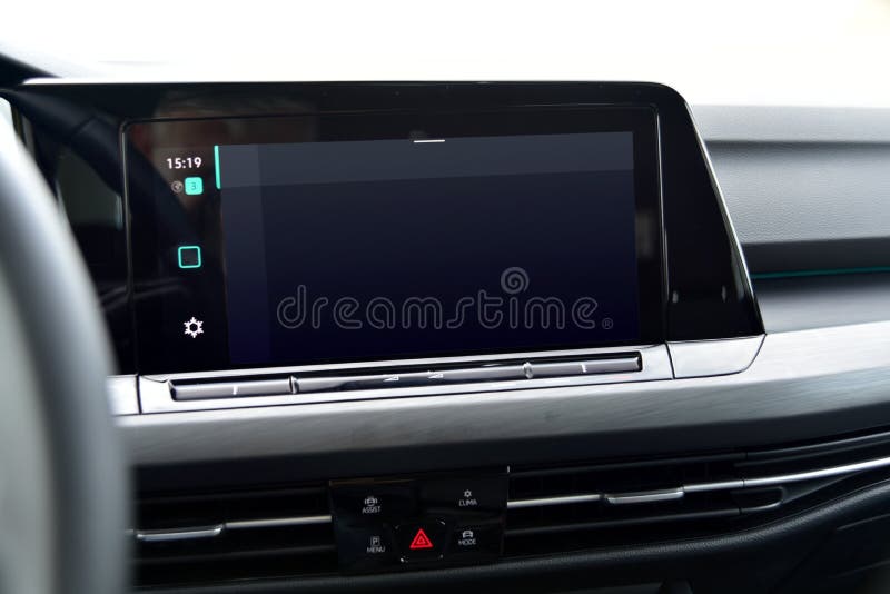 Screen Multimedia System on Dashboard in a Modern Car Stock Photo ...