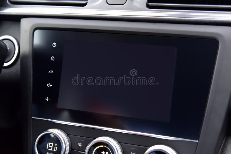 Screen Multimedia System on Dashboard in a Modern Car Stock Image ...