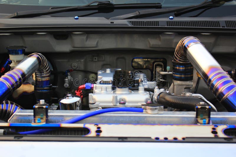 Modern Car Engine Bay.showcasing Various Components Including the ...