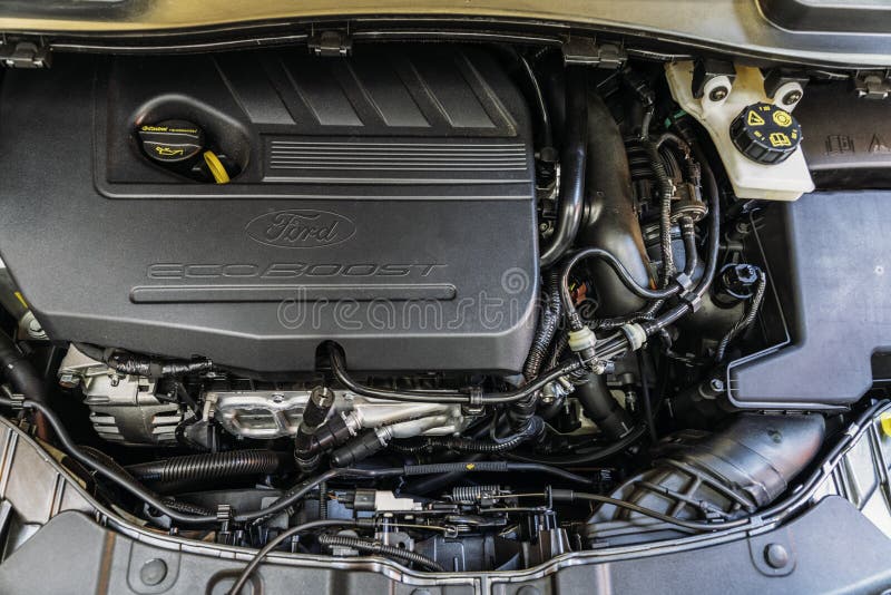 Modern Car Engine Close-Up View Editorial Image - Image of auto, gear ...