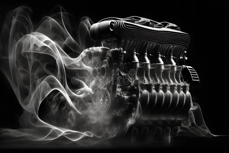 Modern Car Engine on Deep Solid Black Background. Neural Network ... Modern Car Engine on Deep Solid Black Background. Neural Network ...