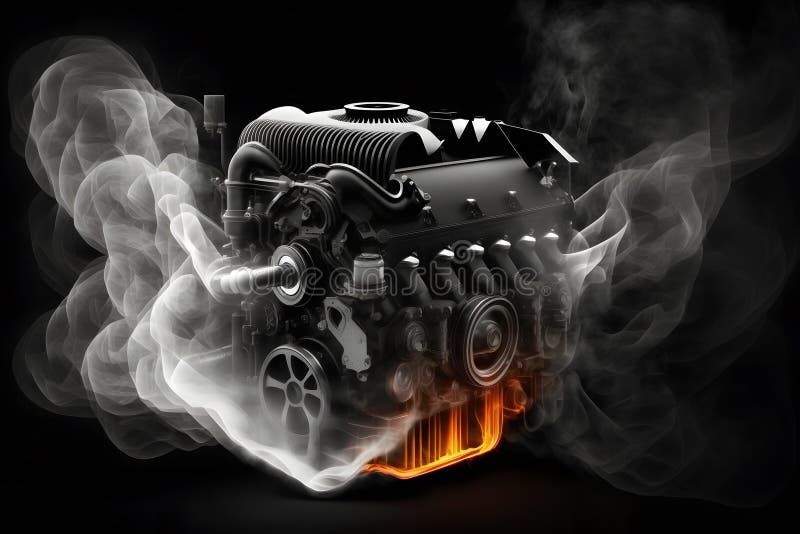 Modern Car Engine on Deep Solid Black Background. Neural Network ... Modern Car Engine on Deep Solid Black Background. Neural Network ...