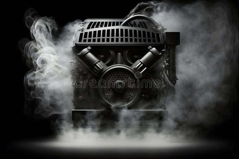 Modern Car Engine on Deep Solid Black Background. Neural Network ... Modern Car Engine on Deep Solid Black Background. Neural Network ...