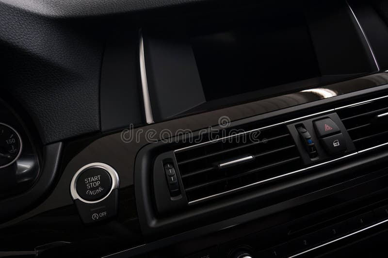 Modern Car Engine Start Stop Button. Interior Detail. Stock Photo ...