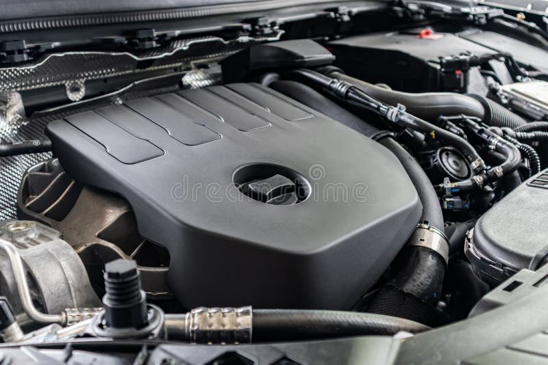 Modern Car Engine Under Hood Close Up Detail Stock Image - Image of ...