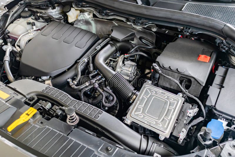 Modern Car Engine Under Hood Close Up Detail Stock Image - Image of ...