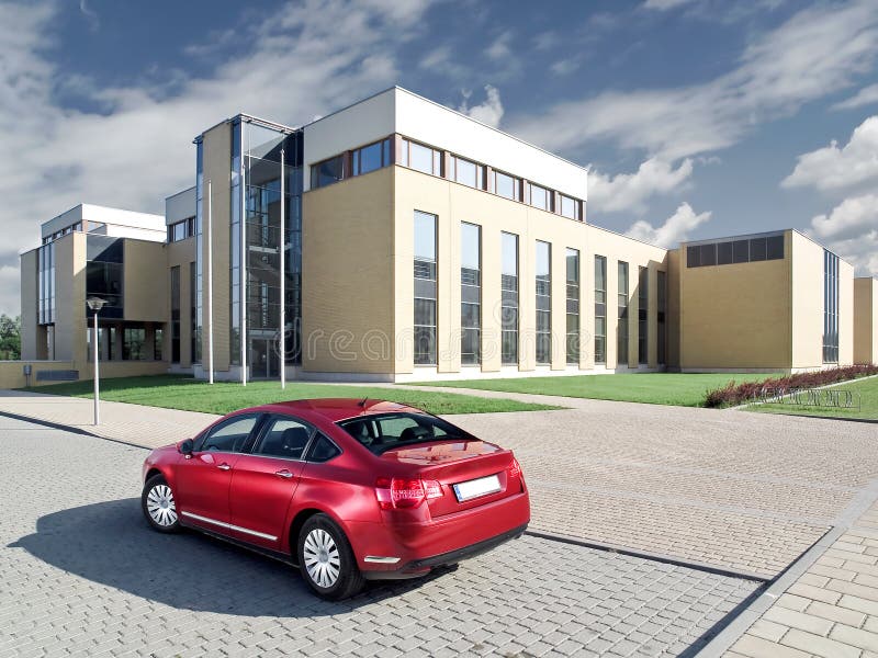 A Modern Car in Front of Modern Buildings. Stock Image - Image of ...