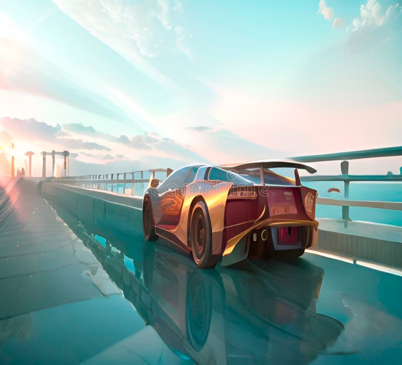 Modern Car Gold Colour and Road Stock Illustration - Illustration of ...