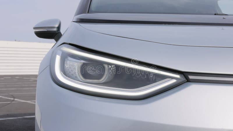 Switched on Led Matrix Lights of Luxury Car. Car Front Full Led Matrix ...