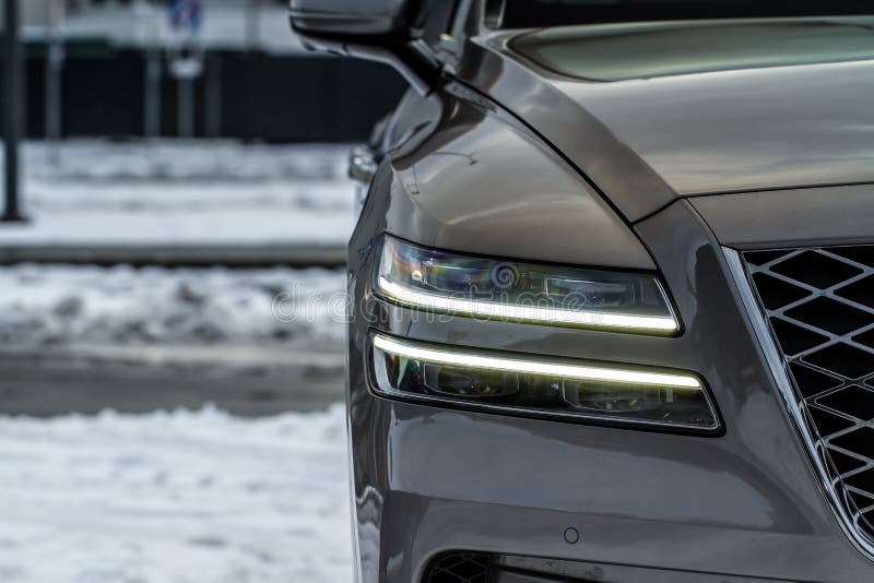 Modern Car Headlight Close Up View. Stock Image - Image of reflection ...