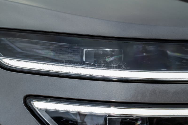 Modern Car Headlight Close Up View. Stock Photo - Image of reflection ...