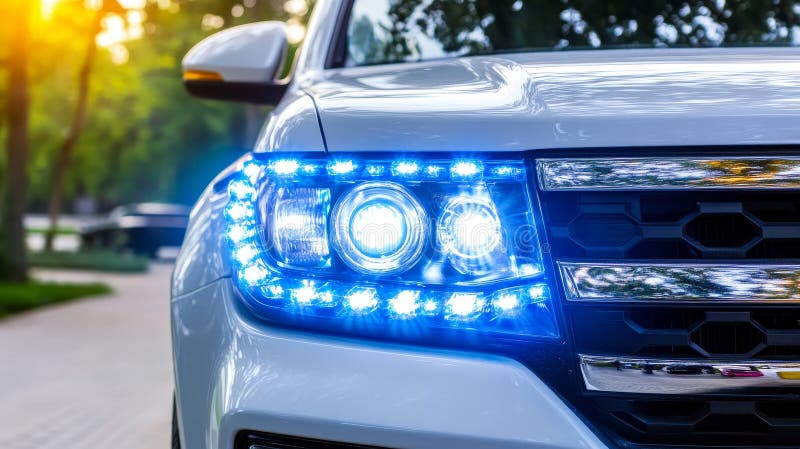 Modern Car Headlight CloseUp Closeup View of a Modern Cars Headlight ...