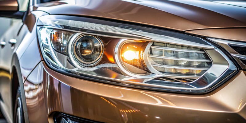 Modern Car Headlight Lamp Close-Up with Detail Design Stock ...
