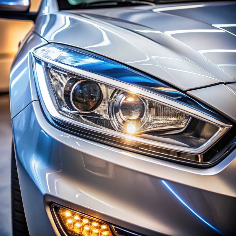 Modern Car Headlight Lamp Close-Up with Detail Design Stock ...