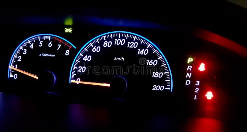 Modern Car Illuminated Dashboard Closeup Stock Image - Image of miles ...
