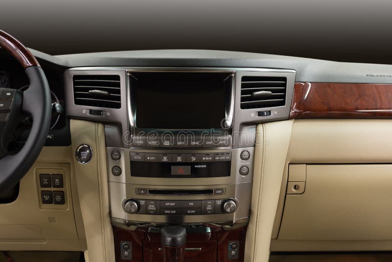 Modern Car Inside. Multimedia Screen and Control Buttons. Stock Image ...