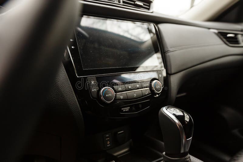 Modern Car Interior with Dashboard and Multimedia Stock Photo - Image ...