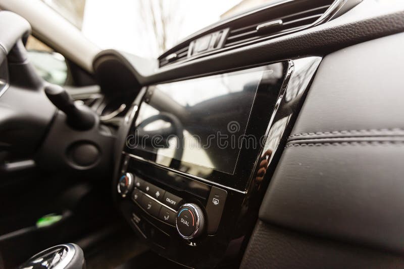 Modern Car Interior with Dashboard and Multimedia Stock Photo - Image ...