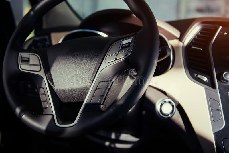 Modern Car Interior Dashboard and Steering Wheel. Stock Image - Image ...