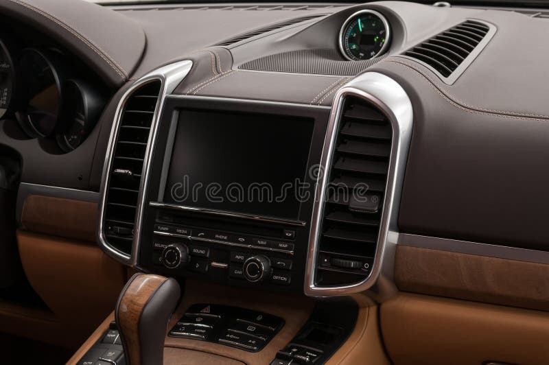 Modern Car Interior Design. Multimedia Screen and Control Buttons ...