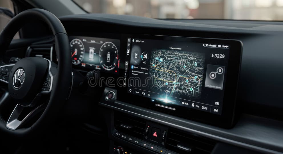 Modern Car Interior with Digital Dashboard and Navigation System Stock ...
