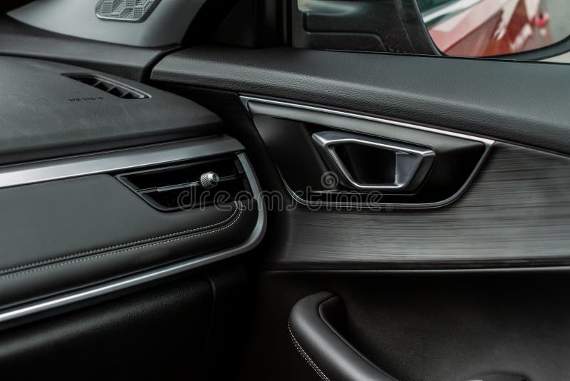 Modern Car Interior Door Handle Close Up. Stock Image - Image of lock ...