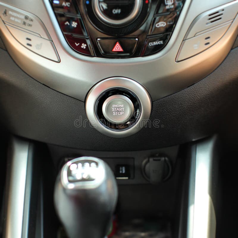Modern Car Interior with Engine Start Stop Button in Focus Stock Image ...
