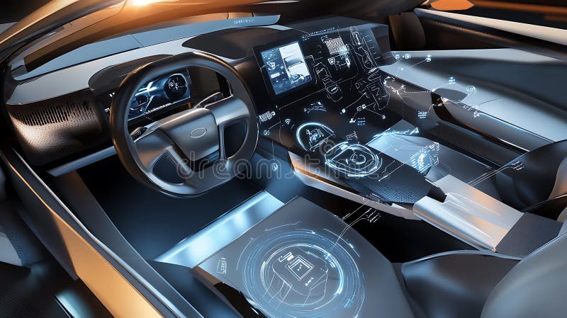A Modern Car Interior Exploded View Focusing on the Drivers Use of a ...