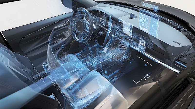 A Modern Car Interior Exploded View Focusing on the Drivers Use of a ...