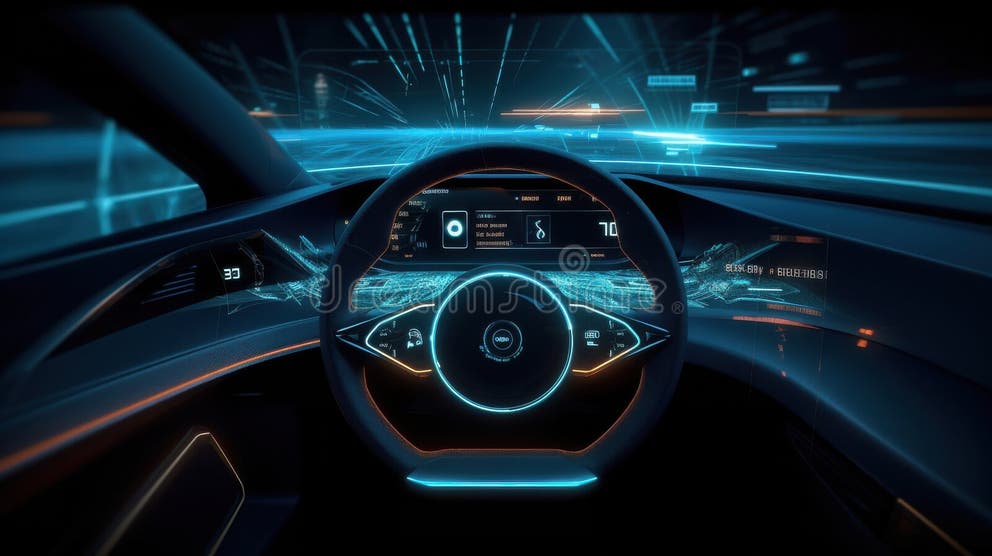 Futuristic Car Dashboard with Advanced Glowing Blue Interface Design ...
