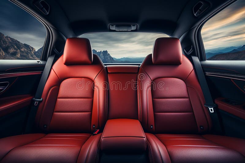 Modern Car Interior. Leather Red Seats. Interior of a Modern Car Stock ...