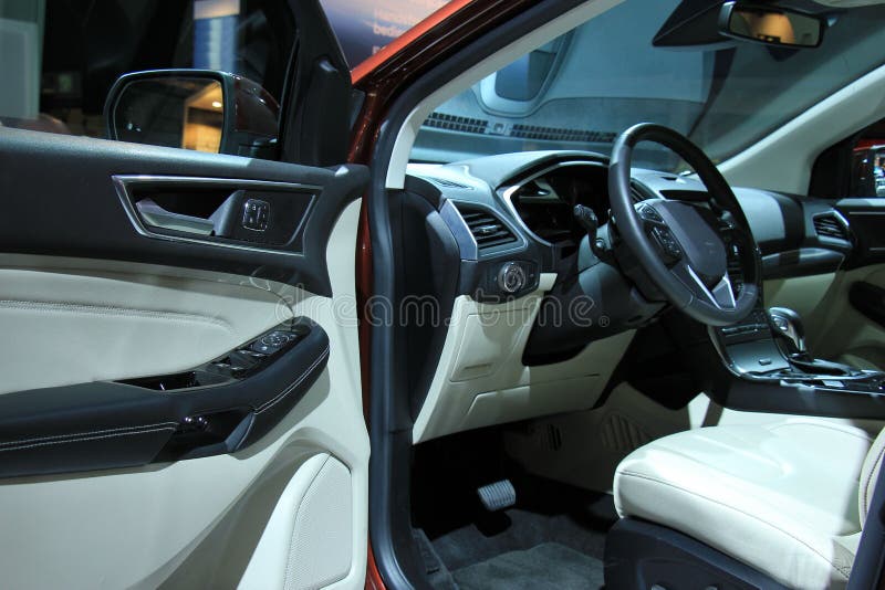 Modern car interior stock photo. Image of grey, black - 221607962