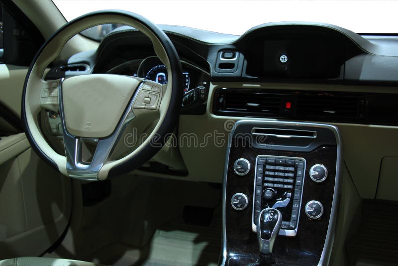 Modern car interior stock photo. Image of grey, black - 221607962
