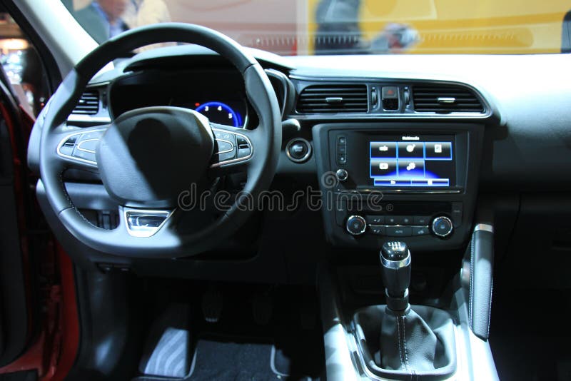 Modern car interior stock photo. Image of grey, black - 221607962