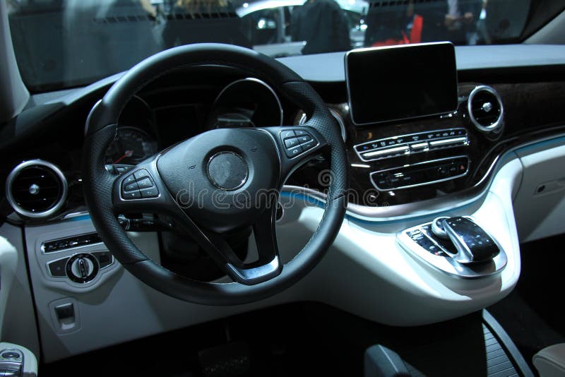 Modern car interior stock photo. Image of grey, black - 221607962