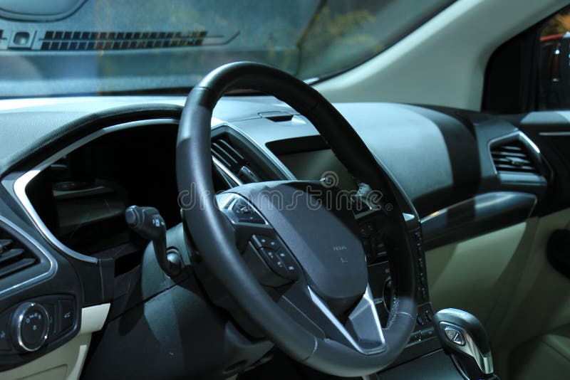 Modern car interior stock photo. Image of grey, black - 221607962