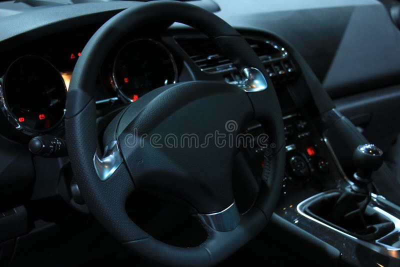 Modern car interior stock photo. Image of grey, black - 221607962