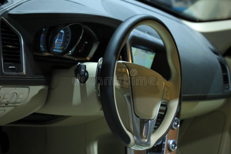 Modern car interior stock photo. Image of grey, black - 221607962
