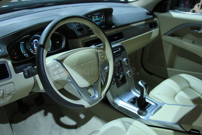 Modern car interior stock photo. Image of grey, black - 221607962