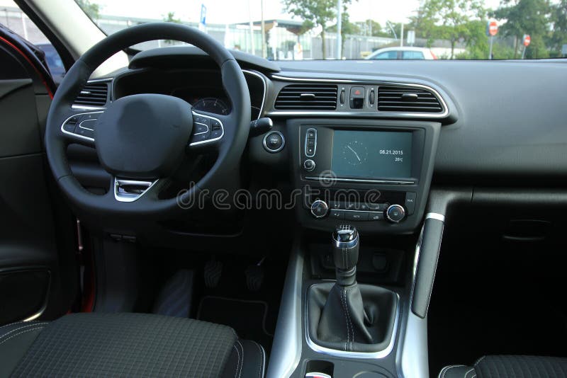Modern car interior stock photo. Image of grey, black - 221607962