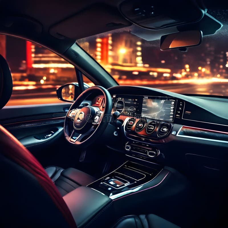 Modern Car Interior at Night Stock Illustration - Illustration of ...