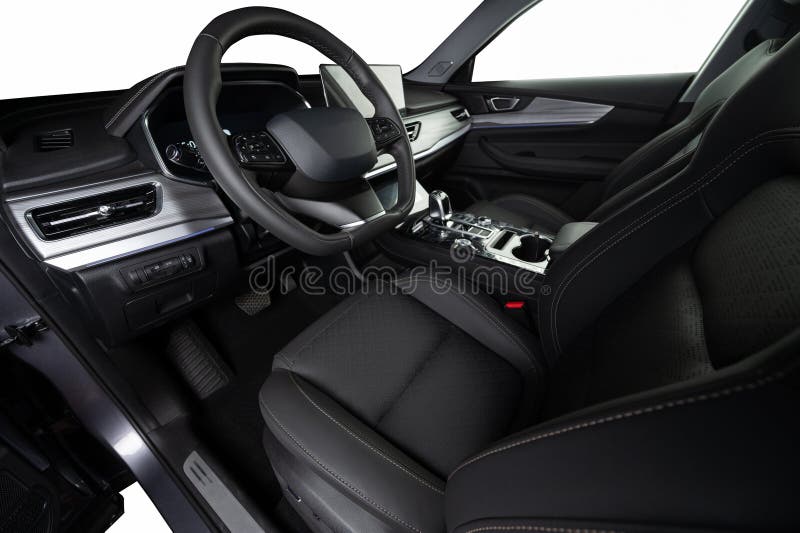 Modern Car Interior with Screen and Leather Stock Photo - Image of ...