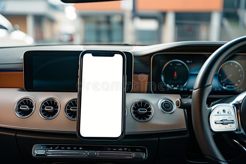 Modern Car Interior Showing a Smartphone Mounted on the Dashboard with ...