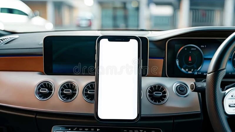 Modern Car Interior Showing a Smartphone Mounted on the Dashboard with ...