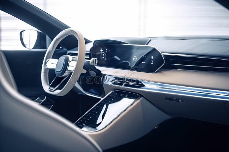 Modern Car Interior, with Sleek Dashboard and Touch Screen Controls ...
